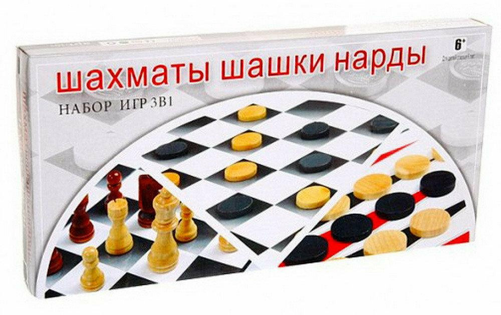 Набор 3 в 1, поле 37х37 см (шахматы + шашки + нарды)