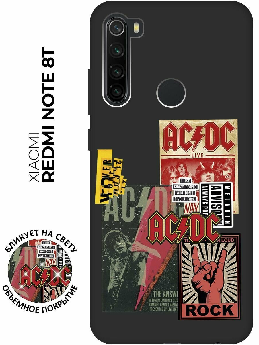 Матовый чехол AC/DC Stickers для Xiaomi Redmi Note 8T / Сяоми Редми Ноут 8Т с 3D эффектом черный