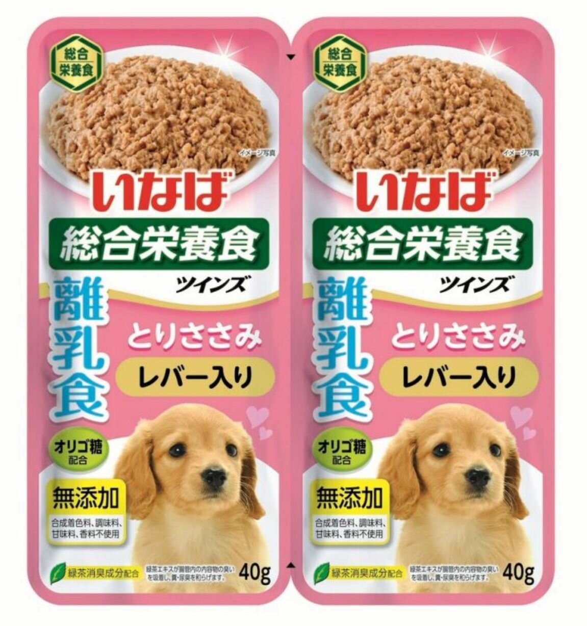 INABA / Инаба корм для щенков мелких, средних и крупных пород влажный TWINS Куриное филе с печенью, пауч 40г х 2 шт