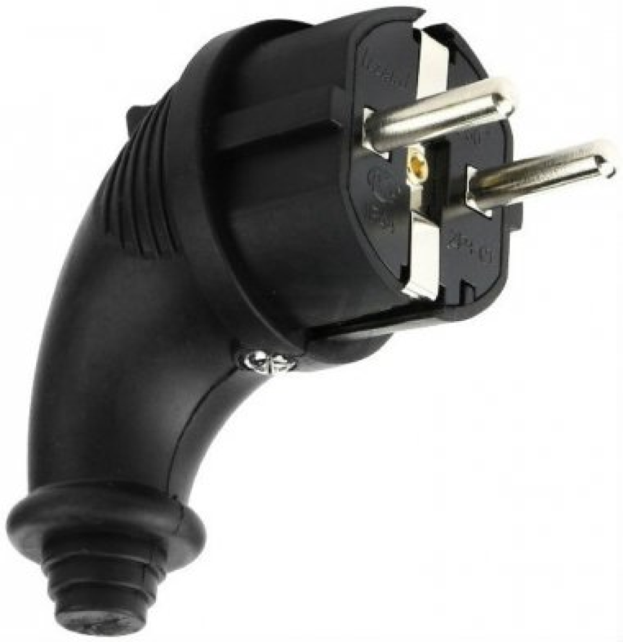 Вилка силовая кабельная Lezard / Лезард угловая из каучука, черная, 2Р+РЕ 1х16А 220-240V, IP44 / электрика