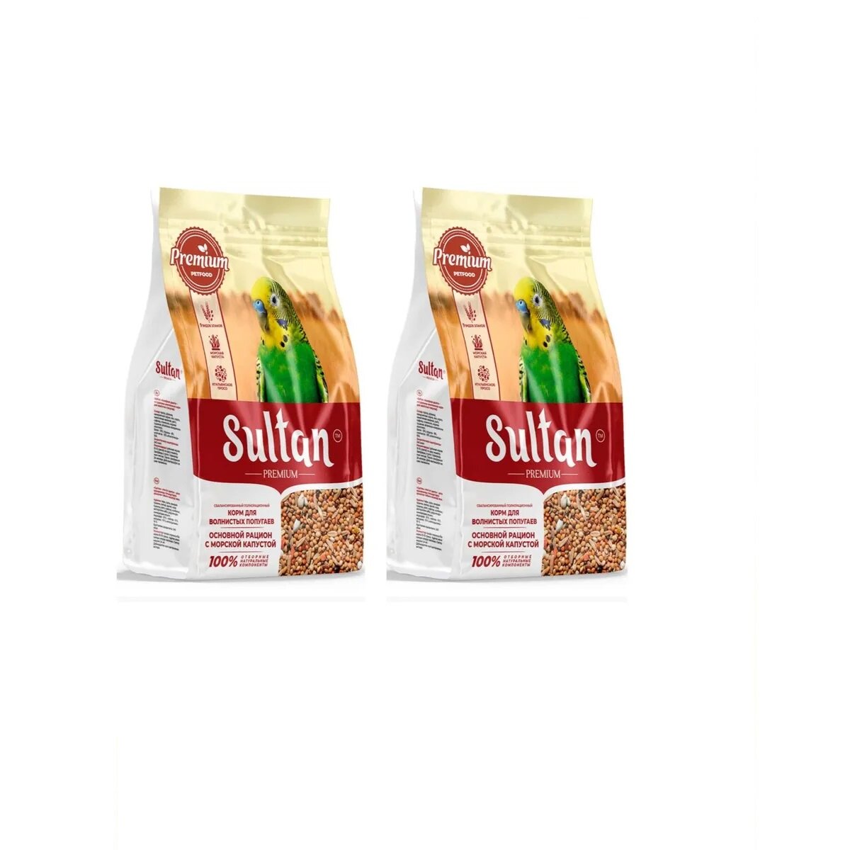 Sultan Premium Корм для волнистых попугаев Основной рацион с морской капустой 500г*2шт