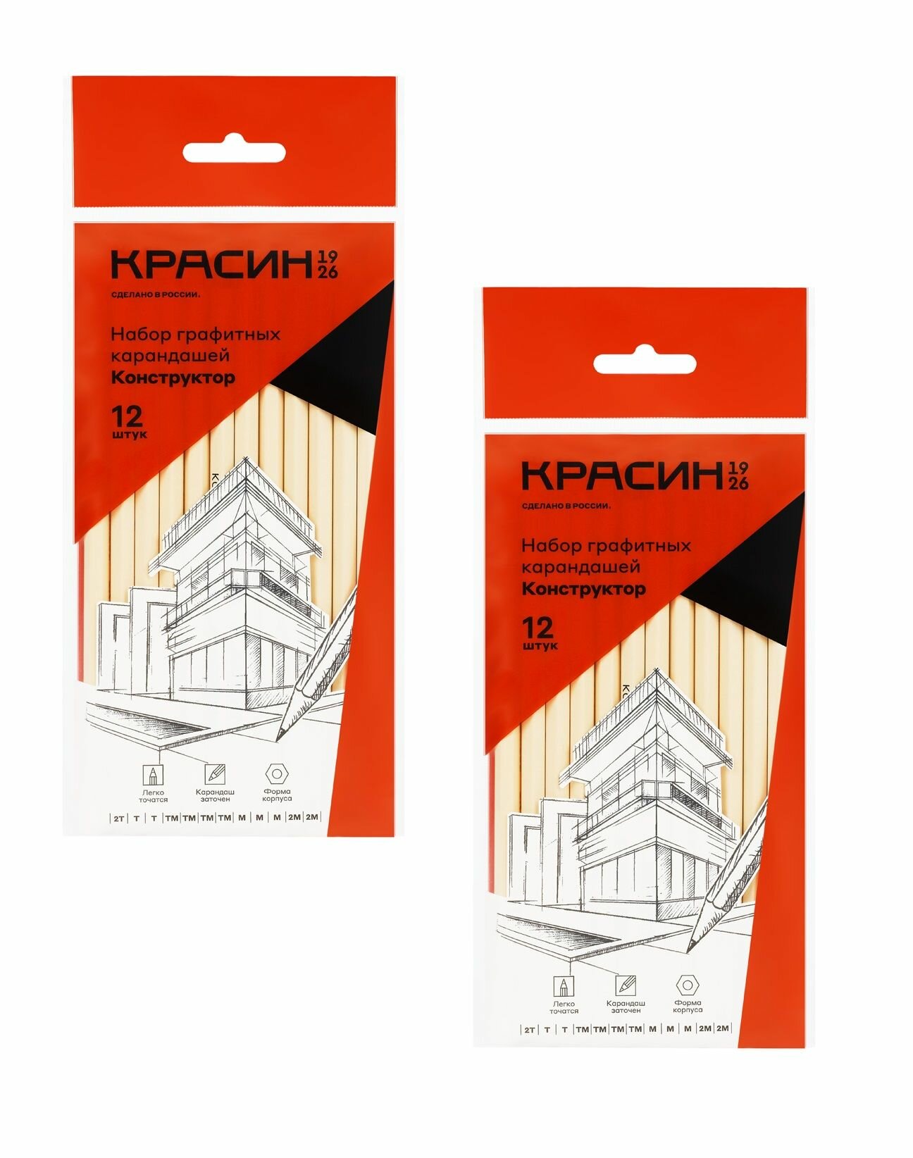 Набор карандашей ч/г Красин "Конструктор" 24 шт, ПП пакет, европодвес