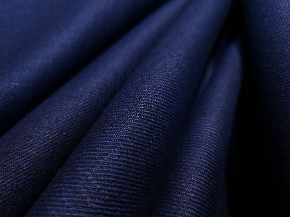 150см. Ткань лен костюмный в рубчик синий 210г/м розница 1 метр