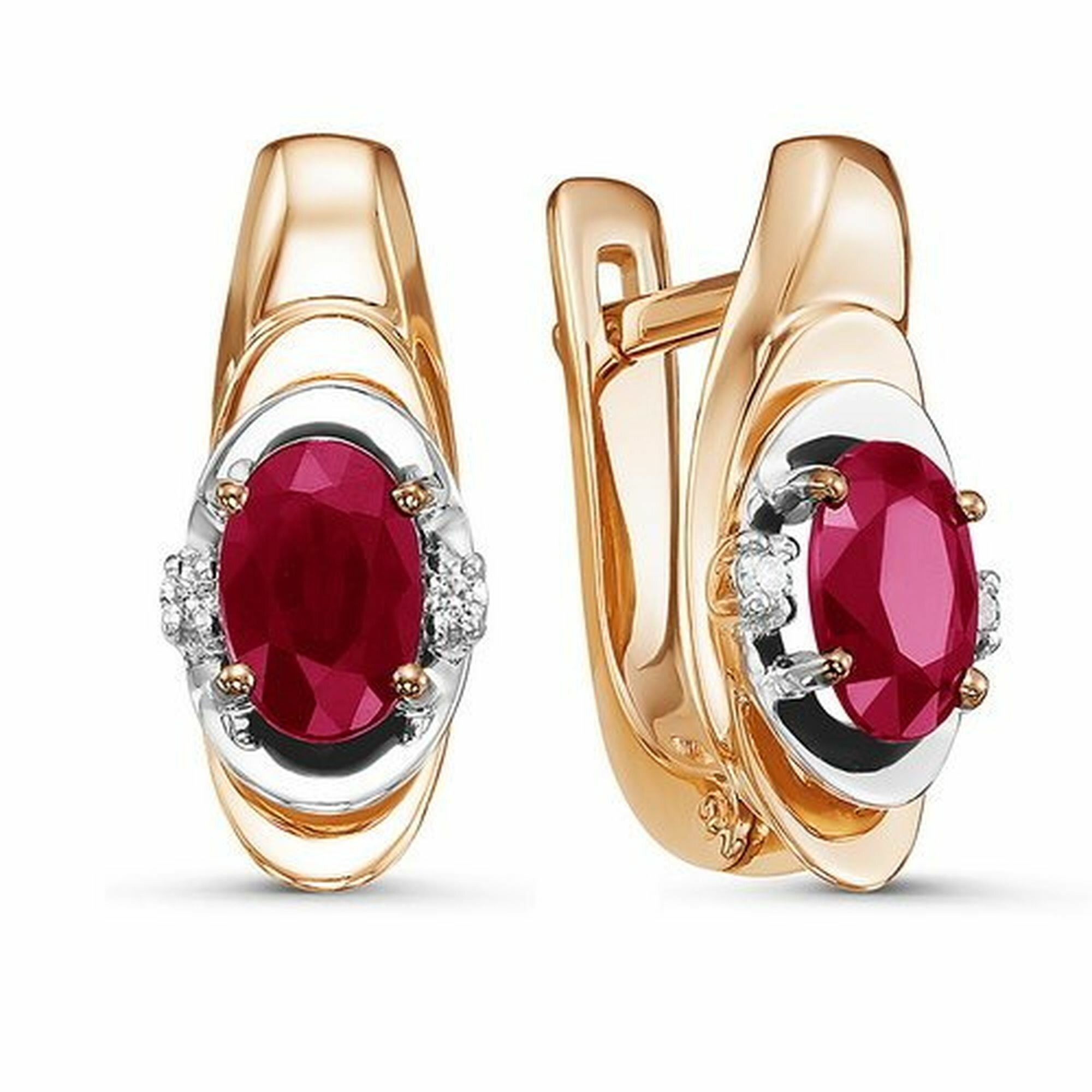 Серьги, красное золото, 585 проба, рубин, бриллиант