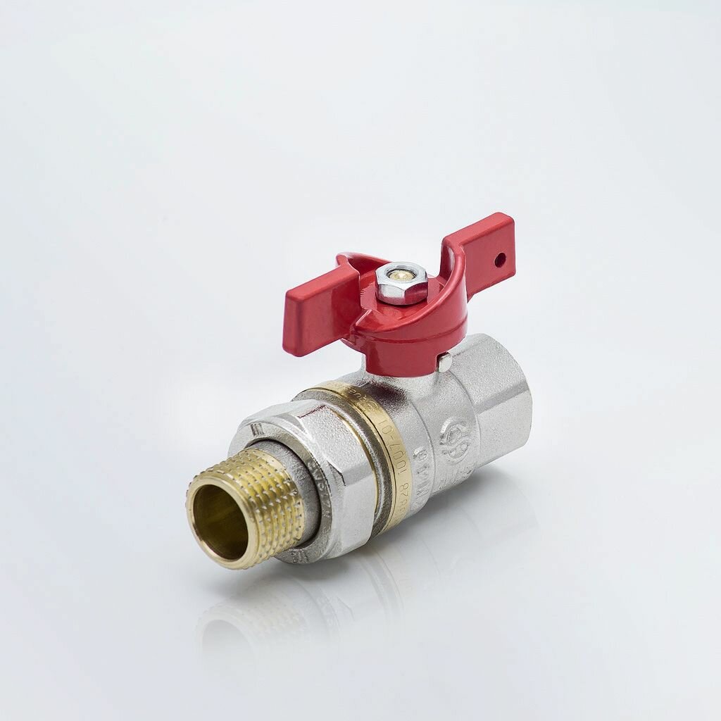 Кран шаровой латунь никель 1007 Euro Ду 20 Ру30 ВР/"американка" полнопроходной бабочка Aquasfera 1007-02 .