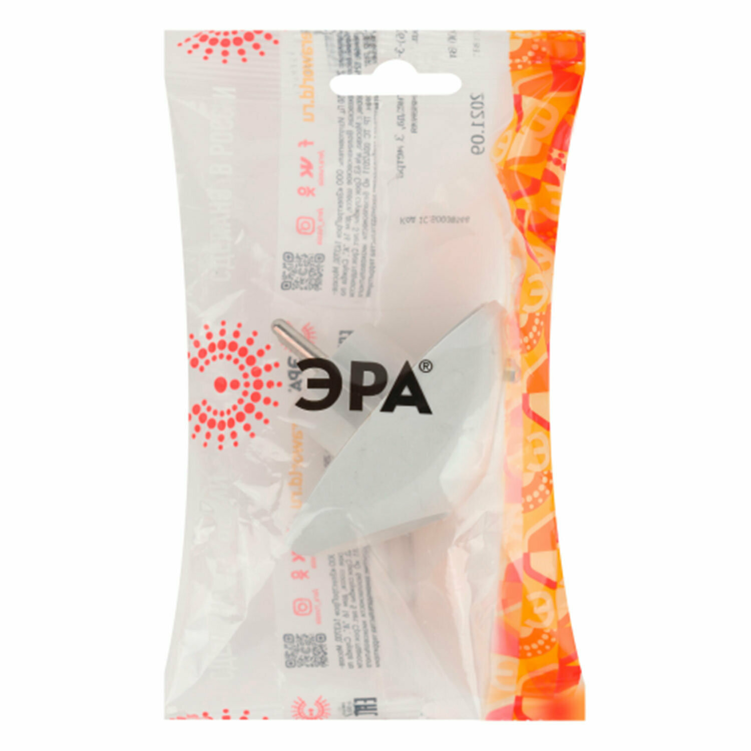 Упаковка 6 шт. Сетевой разветвитель ЭРА SPx-2-W, 2 розетки, без заземления, 10 А, белый