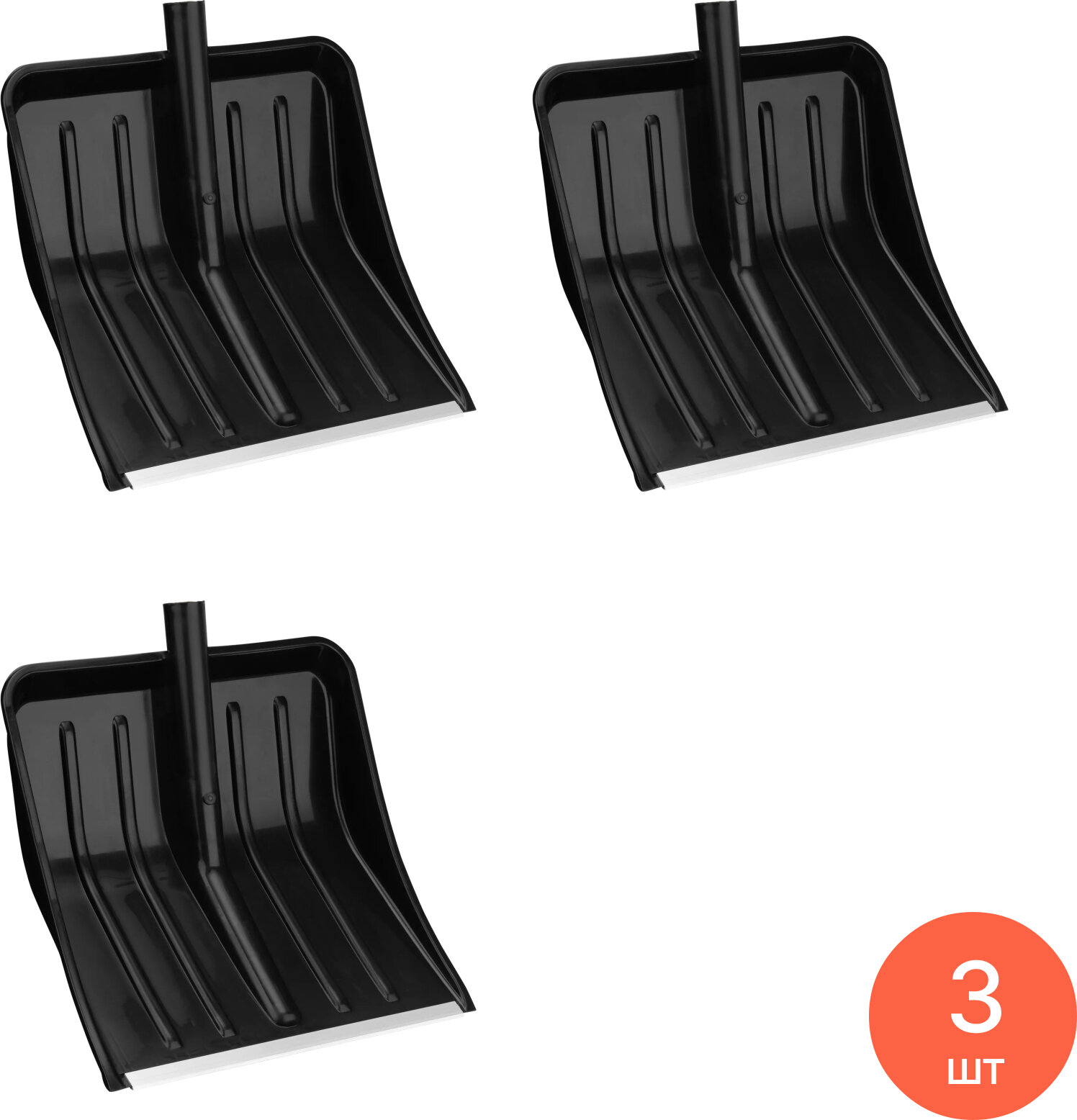 Лопата СИБРТЕХ для уборки снега, без черенка, из пластика, черная, ковш 410х405мм / садовый инструмент (комплект из 3 шт)