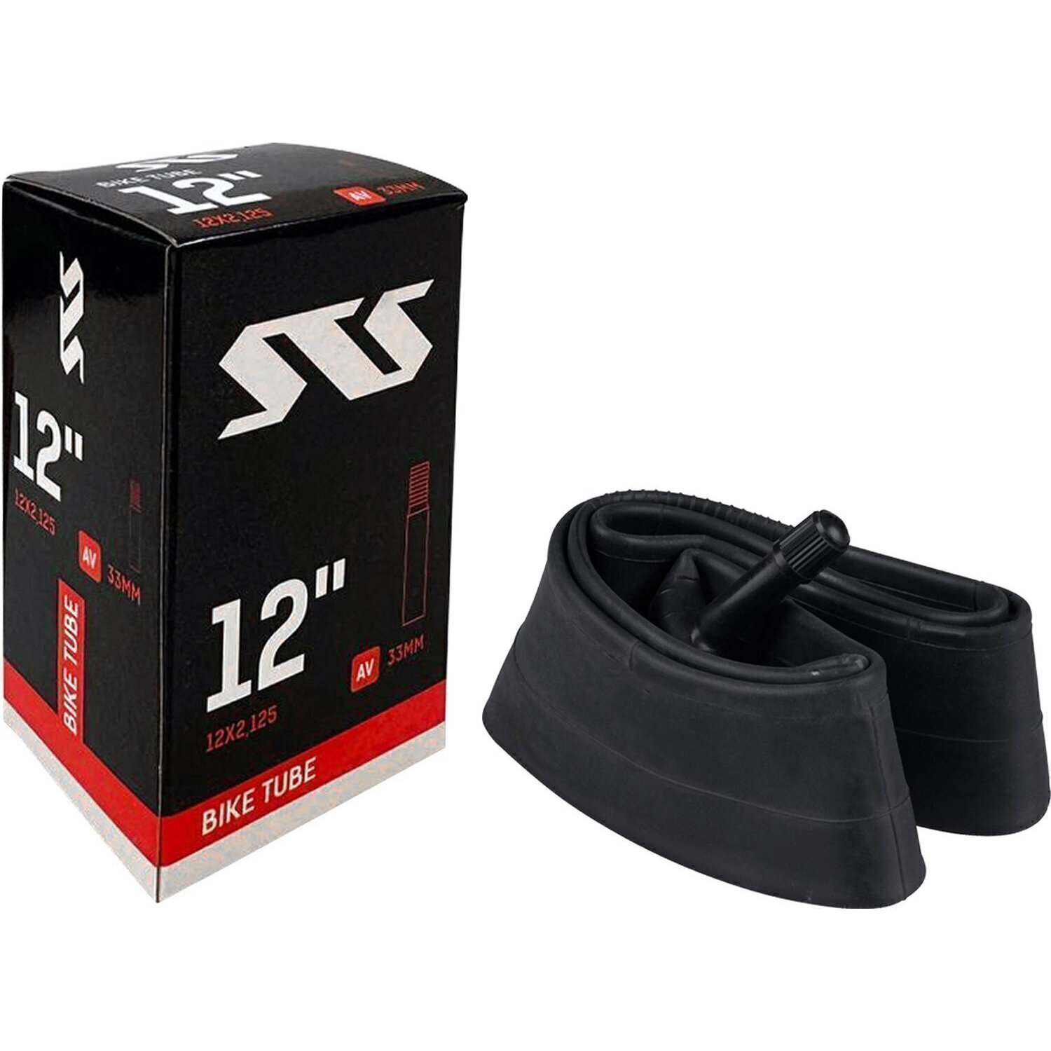 Велокамера STS 12x2,125 авто. нип 33мм в индивидуальной упаковке. Black.