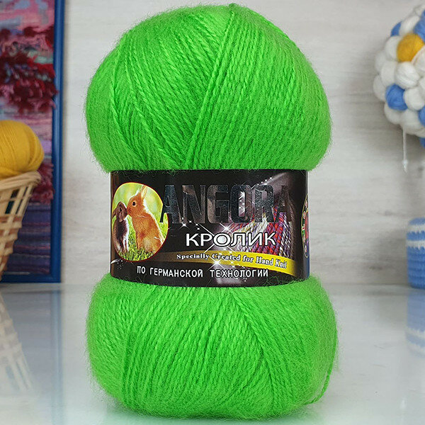 Пряжа Color City ангора кролик 2450 яр. салат (5 мотков)