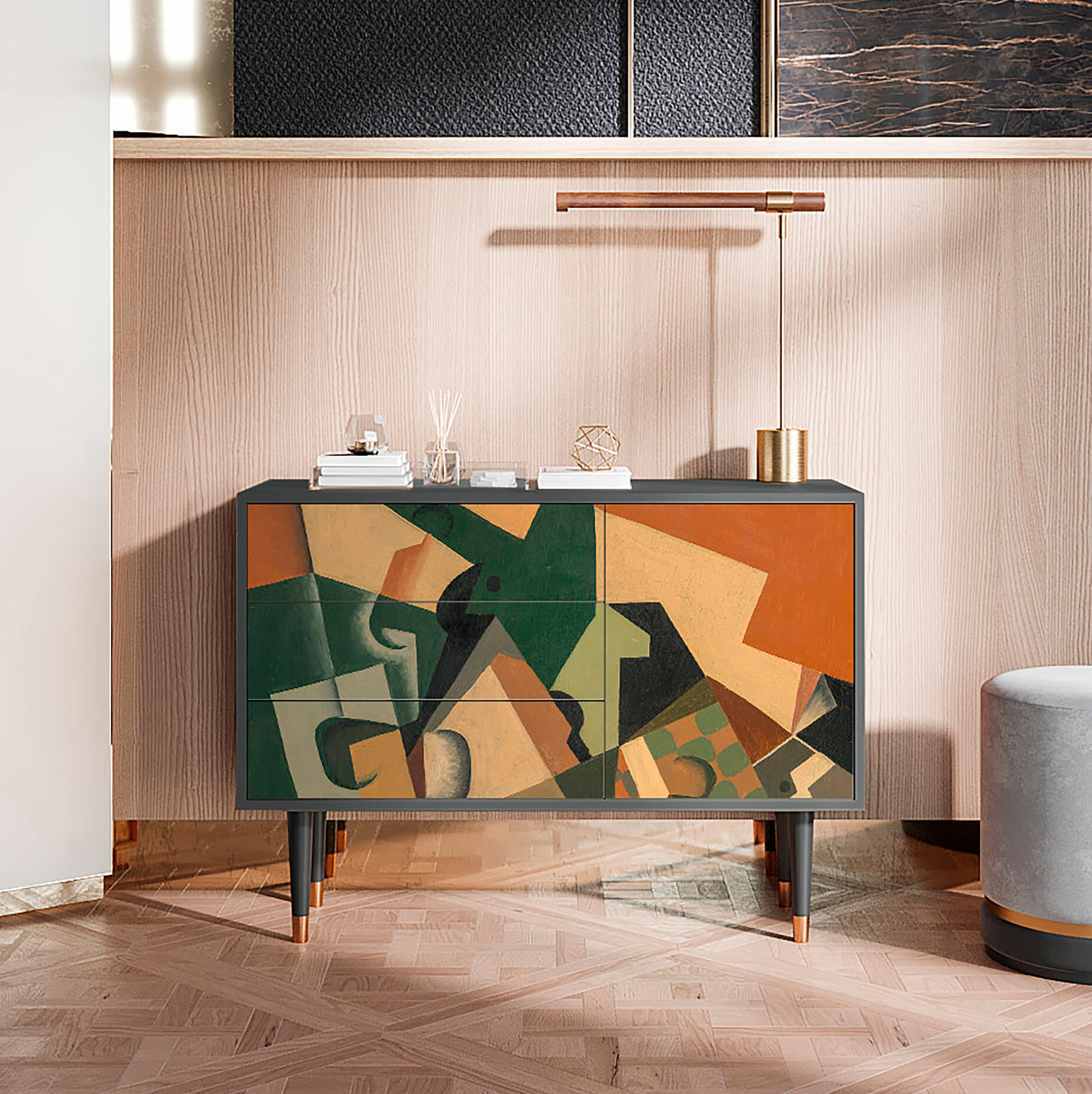Комод - STORYZ - S3 Glass and Checkerboard by Juan Gris, Размер - 115 x 84 x 41 см, Цвет корпуса - , Антрацит