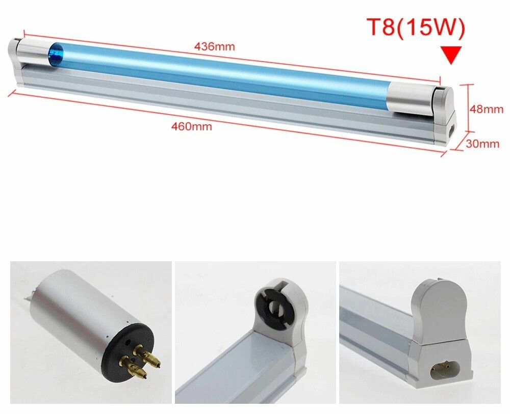 Ультрафиолетовая бактерицидная лампа, Т8 кварцевая трубка 15 Вт, бактерицидная УФ-лампа для спальни, больницы (без озона)