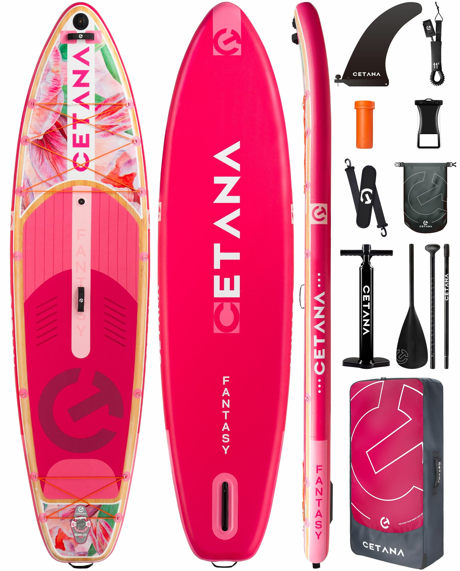Сапборд надувной CETANA FANTASY PINK STD 11'6' 351-86-15cm / Сап доска двухслойная