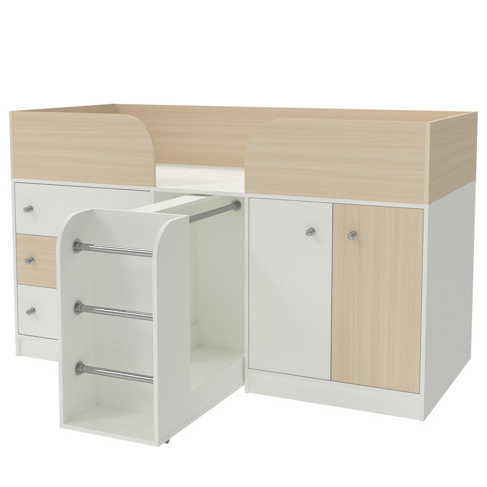 Кровать чердак Малыш 4 Белый Дуб Молочный