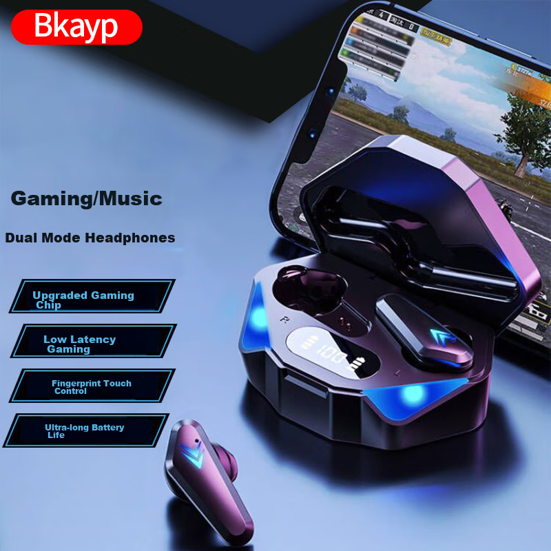 Bkayp Gaming Bluetooth Earphones, In-Ear, True Wireless, Low Latency, Honor, Honor of Kings, PUBG Mobile, Noise-Cancelling, Music, Sports, Running, Compatible with Huawei, Apple, Xiaomi, Vivo, Black Shark