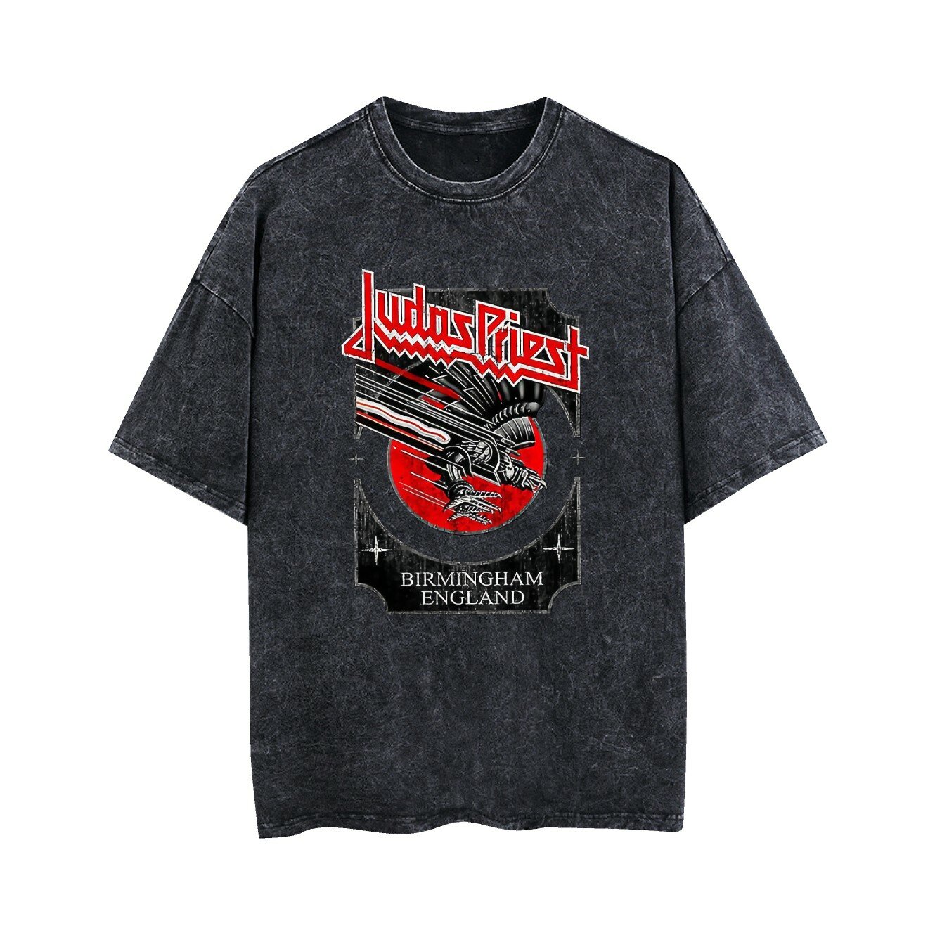 Ретро-футболка Judas Priest Silver And Red Vengeance Черный ретро-костюм с коротким рукавом
