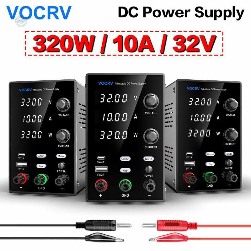 Лабораторный блок питания регулируемый 0-32В 0-10А, стабилизированный источник питания для электроники, ремонта и настройки оборудования