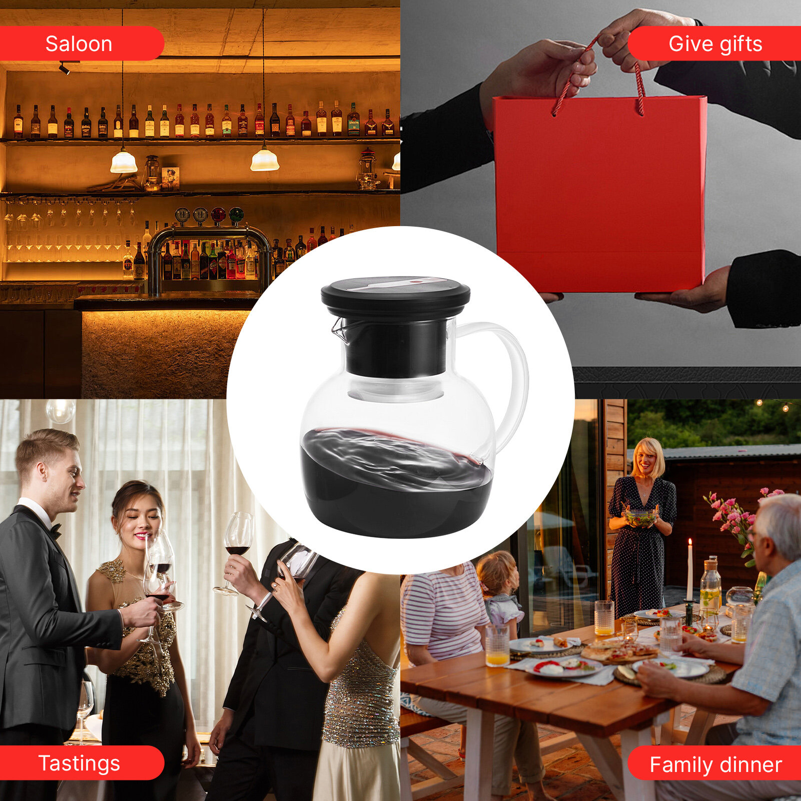 Электрический винный декантер One Click Shaking 750 мл, большой USB-декантер, автоматический стеклянный декантер с носиком для розлива, эргономичная ручка для любителей вина