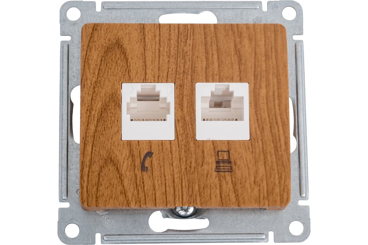 Розетка компьютерная + телефонная двойная Systeme Electric Glossa Дерево Дуб RJ11+RJ45, кат.5E GSL000585