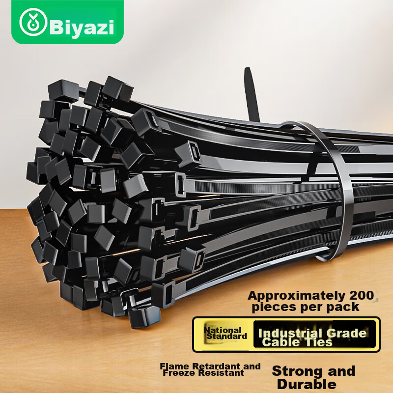 Biaze Nylon Cable Ties Small Size 3.6*150mm, National Standard Quality, Self-Locking Cable Management for Computer Towers, Bundling And Fixing Tightener, Black, 100 Pieces/pack