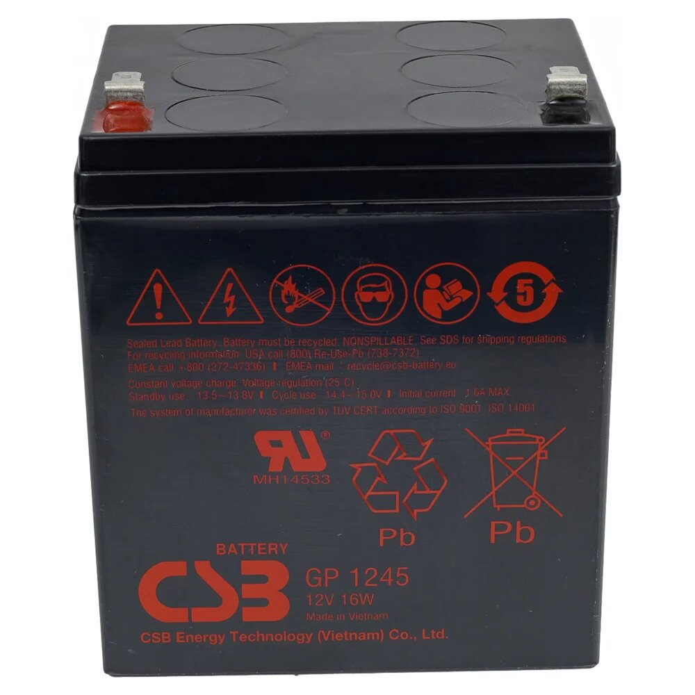 Аккумулятор, ИБП, для CSB GP1245 (12V16W) 12В, 4.5 Ач УТ-00000096, использования в источниках бесперебойного прямая полярность технология AGM