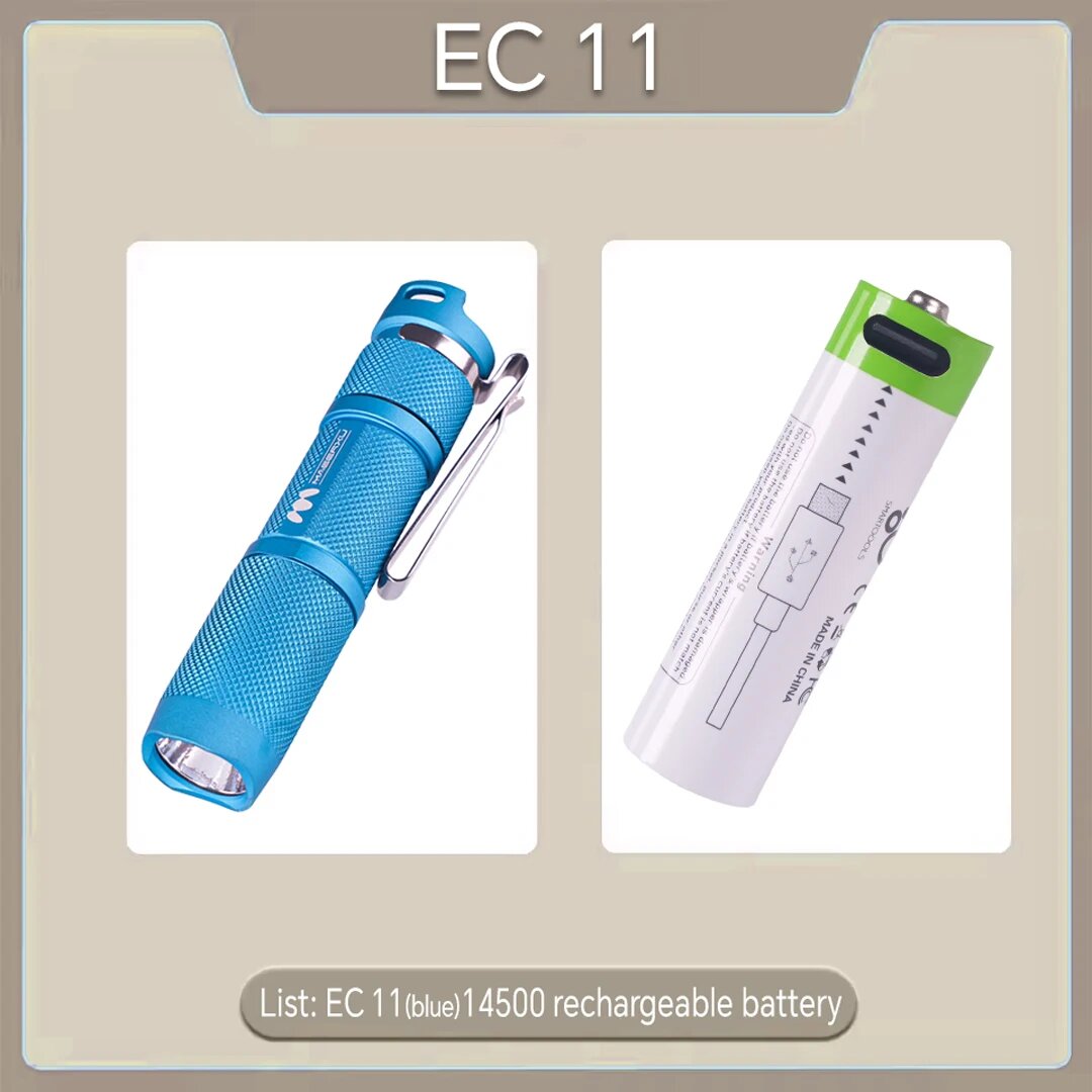 Maeerxu EC11 алюминиевый перезаряжаемый фонарик 900 люмен Blue Battery, 219C 5000K, red Diffuser