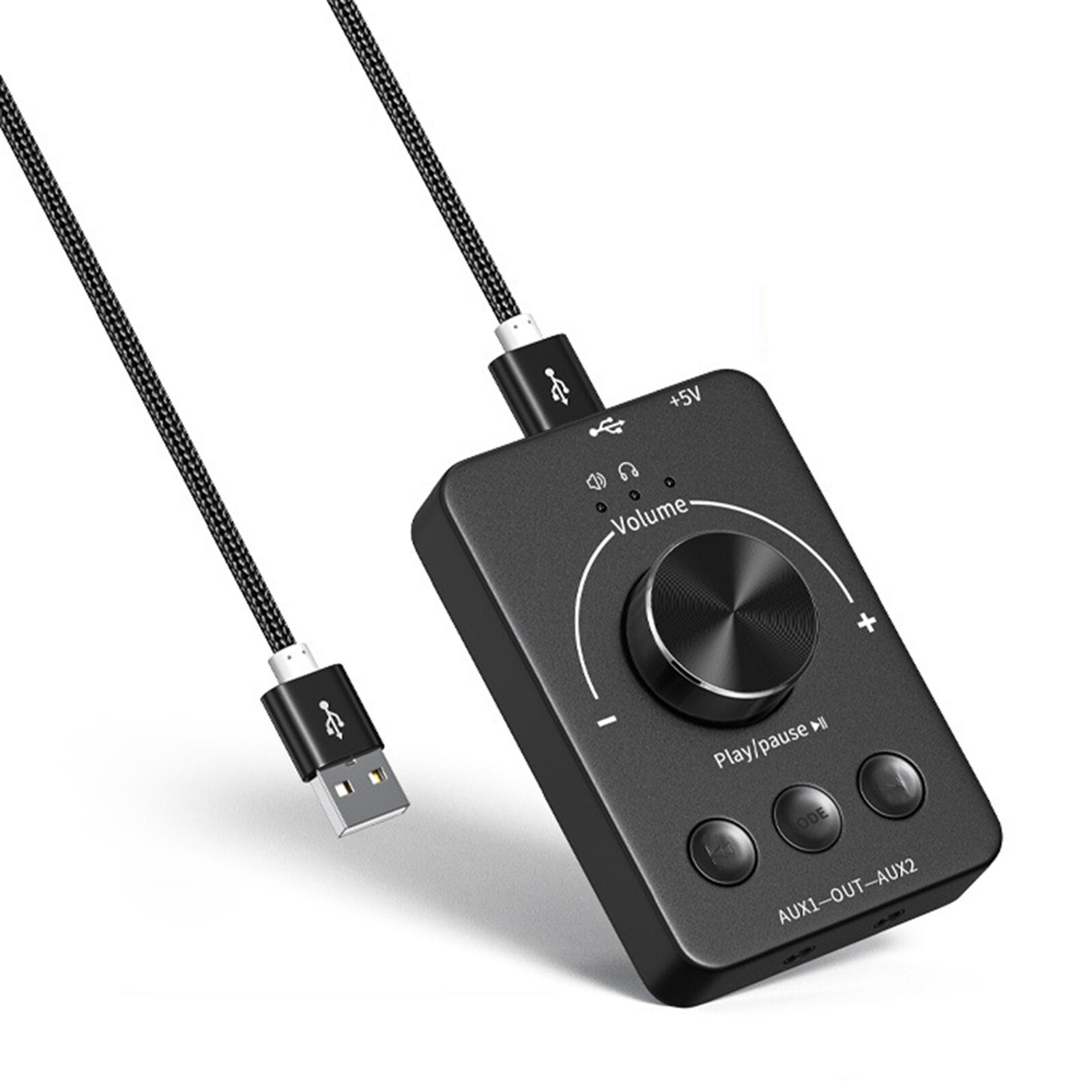 USB Контроллер Громкости Компьютера BT5.1 Трансмиттер Аудио Воспроизведение USB-Флешек Внешняя Звуковая Карта Адаптер для Наушников 3.5mm Двойной Джек Type-C Плаг-н-Плей Черный 9.4*6.3*1.6cm