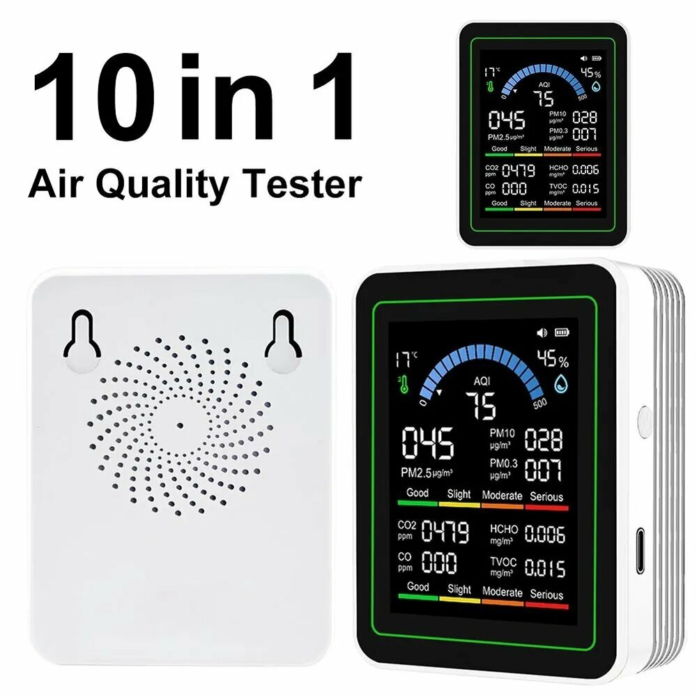 Монитор качества воздуха 10-в-1, детектор HCHO в режиме реального времени, для офиса, школы