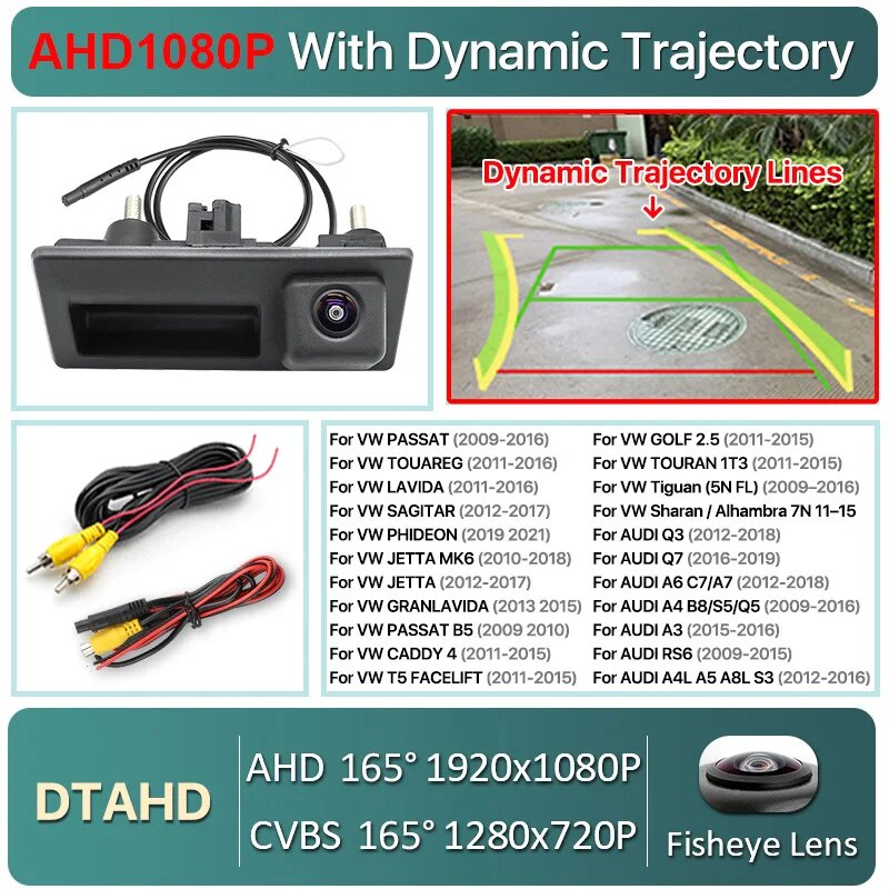 GreenYi 170° 1080P HD AHD Автомобильная камера заднего вида заднего вида для Audi Trajectory-1080P