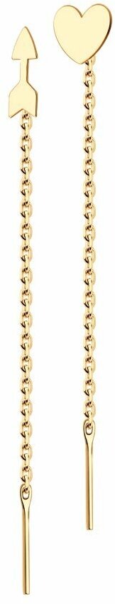 Серьги непарные, серебро, 925 проба, золочение