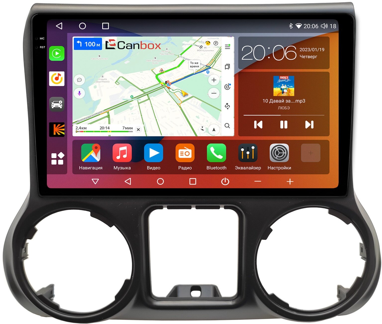 Штатная магнитола Canbox H-Line 2K 4181-10-009 для Jeep Wrangler 3 (JK) 2011-2014 на Android 10 (4G-SIM, 4/32, DSP, QLed)