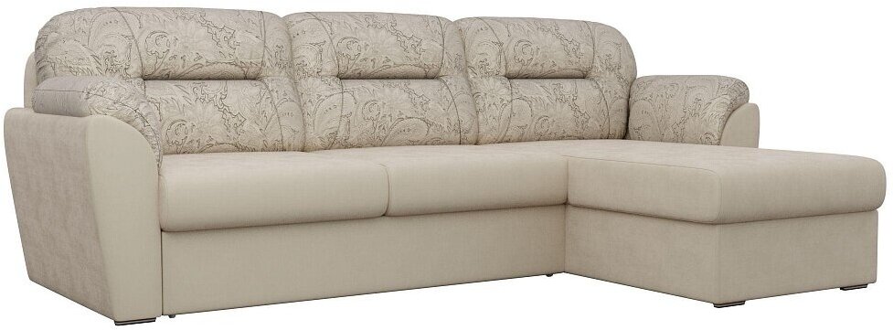 Угловой диван Бостон Luxe Бежевый Флора Велюр Правый, дельфин, 290х165х90 см, с ящиком для белья