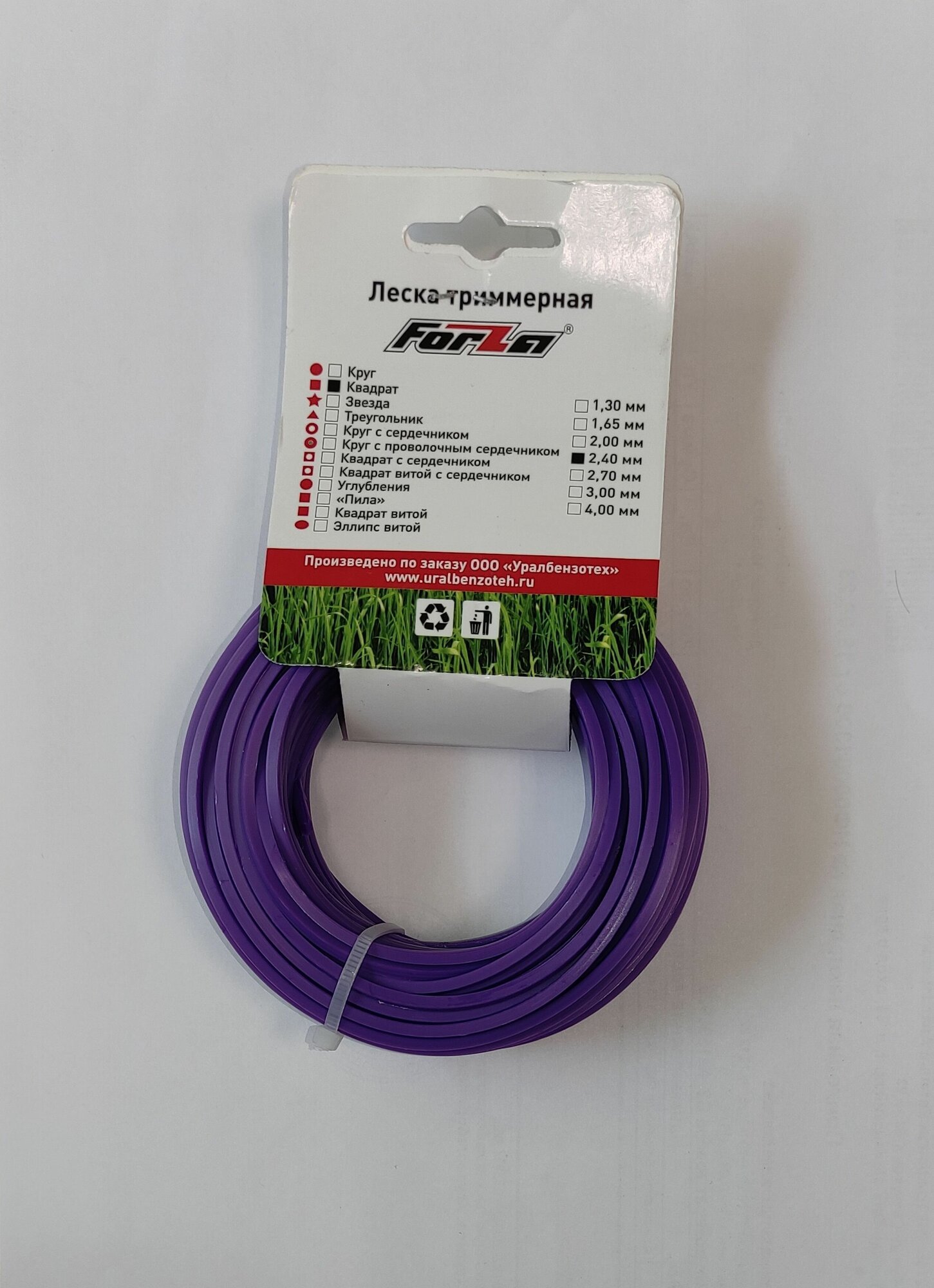 Леска для триммера квадрат, 2.4 мм х 15 м, Forza