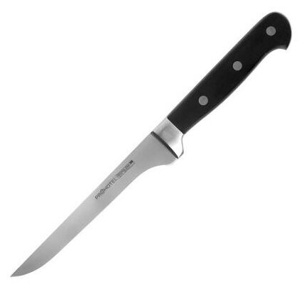 Нож для обвалки мяса "Проотель", сталь нерж, пластик, длина 285/155, ширина 15мм, черный, металлич.