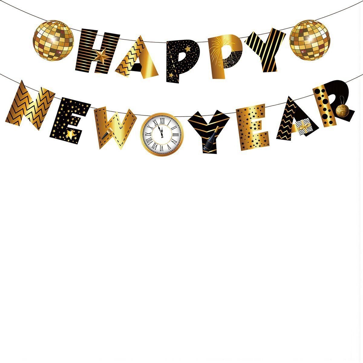 Гирлянда баннеров для новогодней вечеринки 2027 с надписью Happy New Year черный золотой декор для домашнего зала, Буквенная гирлянда