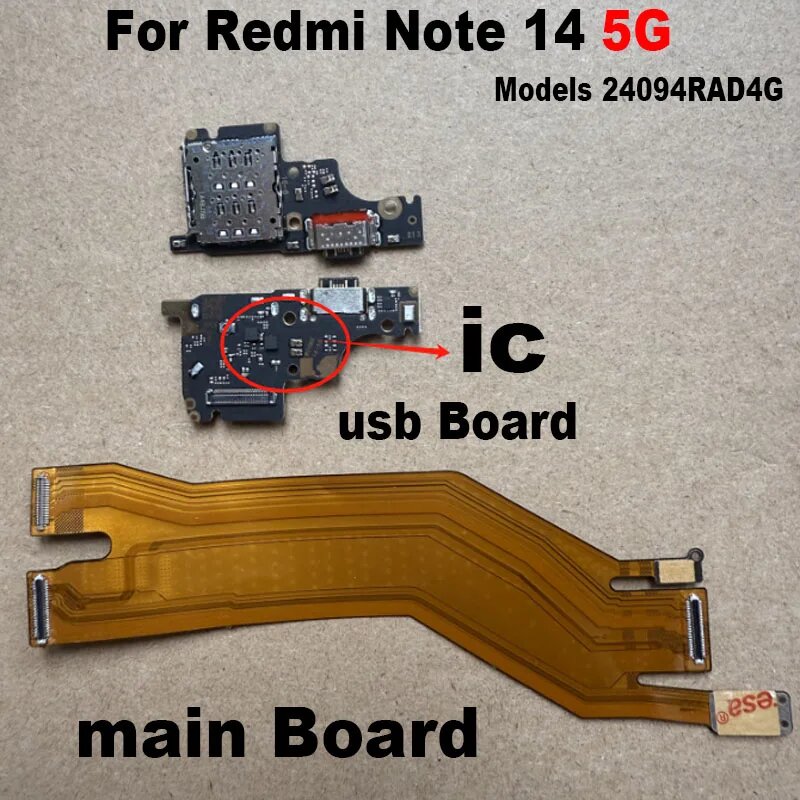 Для Xiaomi Redmi Note 14 4G 5G USB-порт для зарядки, микрофон, док-станция, разъем + основная материнская плата, гибкий кабель, глобальный