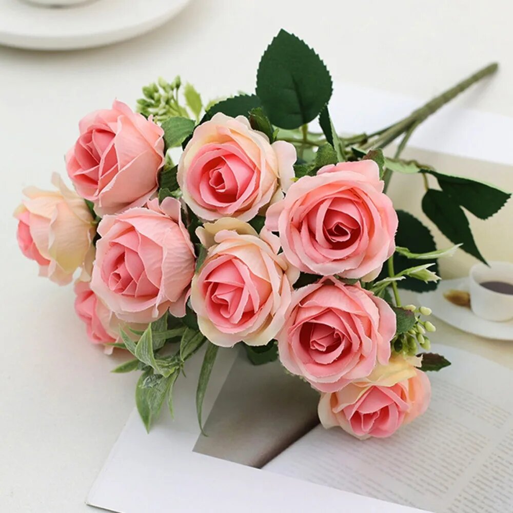 Искусственные розы Real Happy Flower, 10 шт, 6 цветов Розовый, Pink