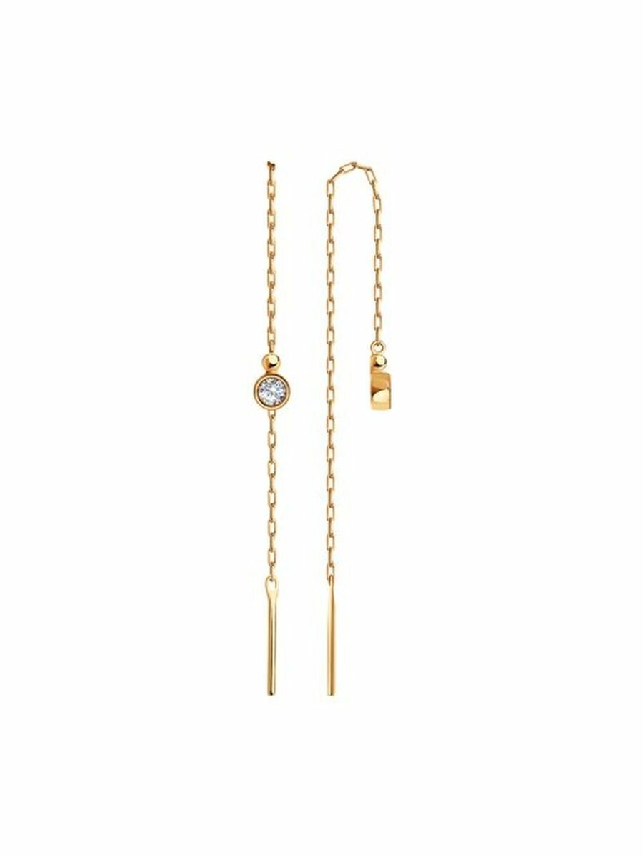 Серьги цепочки, красное золото, 375 проба, фианит