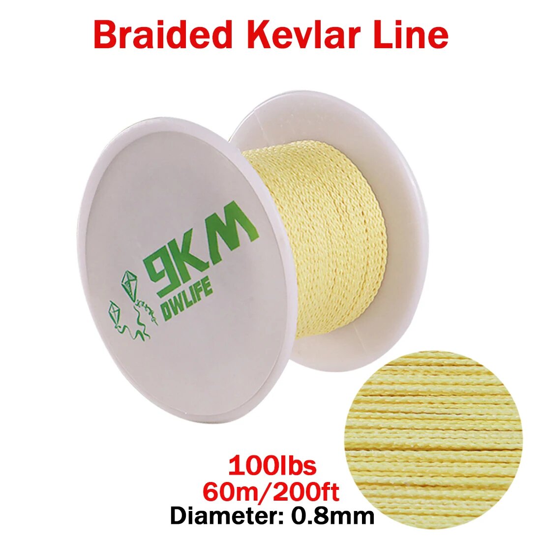 9KM DWLIFE Кевларовая леска 0,8-3,5 мм для рыбалки 100Lbs 200ft 0.8mm