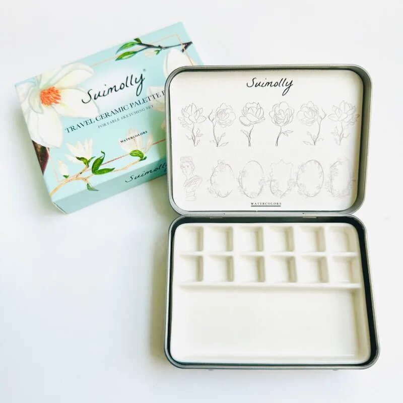 Керамическая палитра для акварели 12 цветов