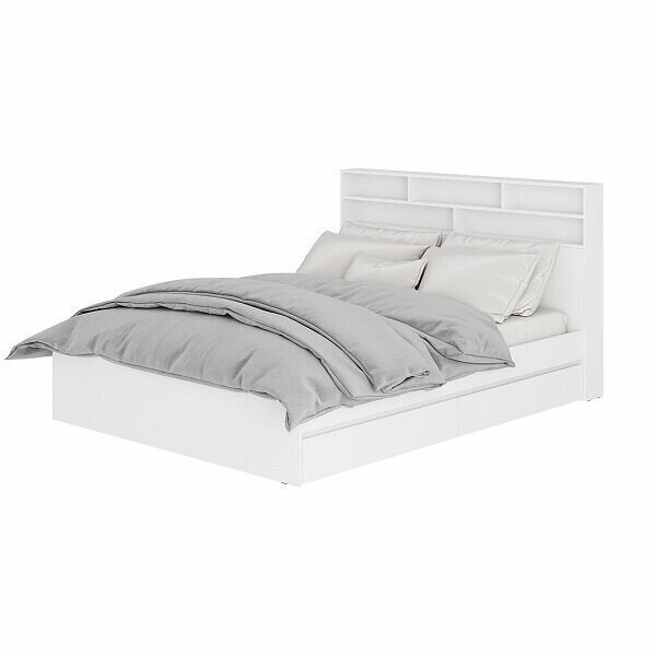 Кровать двуспальная с ящиками КР-17 «Симпл» 1,6 м с надстройкой, ЛДСП (Белый) 164х206х108