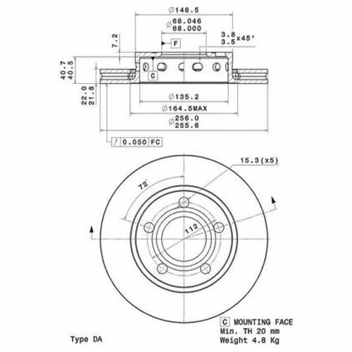 Диск тормозной Brembo 09a59711 для Audi A4; VW Passat