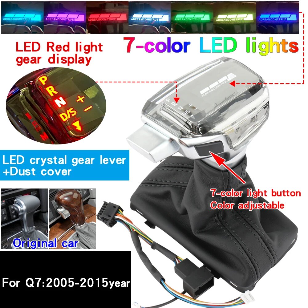 Для Audi A6 C6 C7 A4 B8 S6 A7 A5 Q5 Q7 4L A3 8P S5: Ручка переключения передач с LED-подсветкой, хрустальная, для рычага КПП, аксессуары