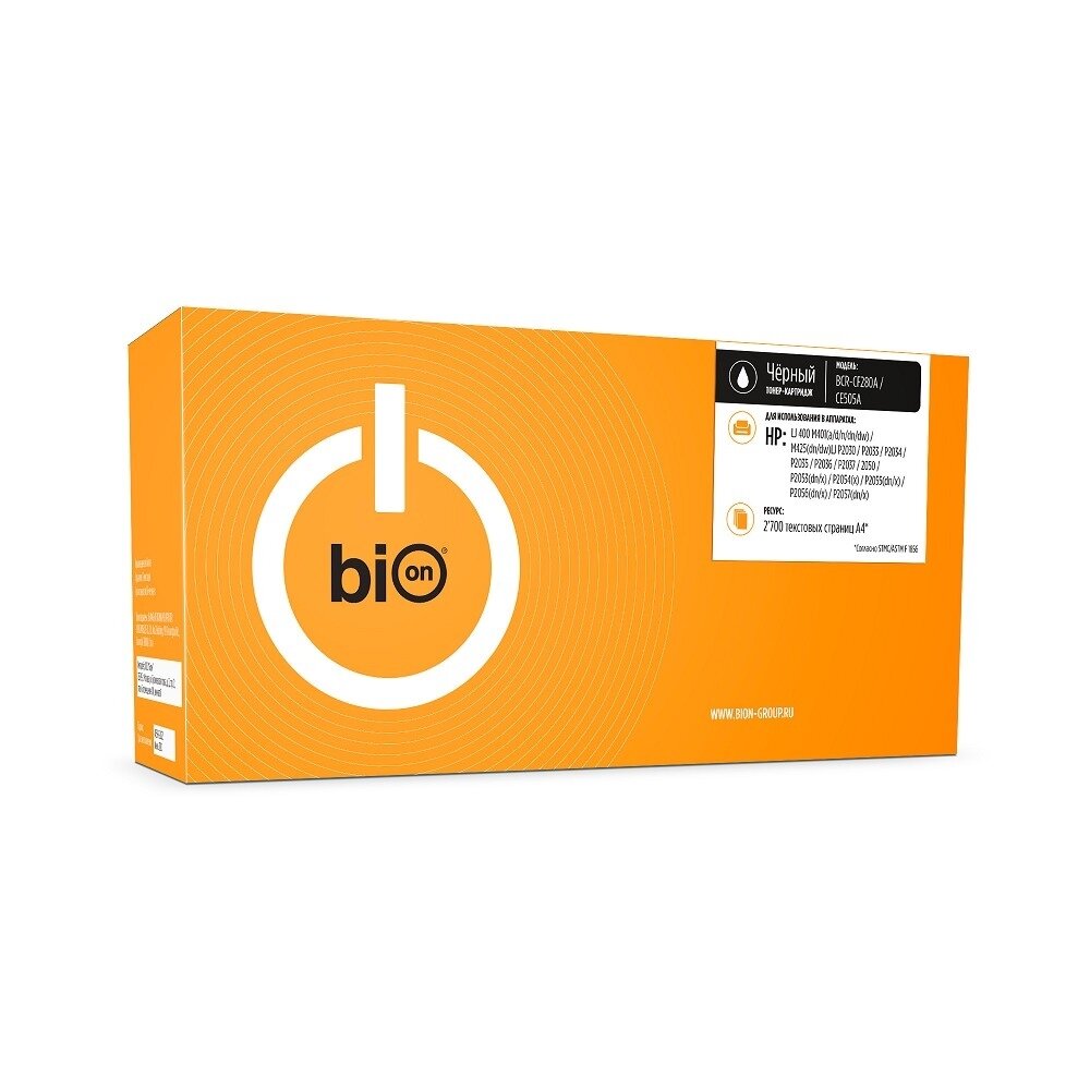 Bion BCR-CF280A/CE505A Картридж для HP(LaserJet P2055/P2055dn/P2035/HP LaserJet Pro 400 M401d/M401a/M401dn/M401dw/M425dn/M425dw/M401dne/M401n) (2700 стр.), Черный