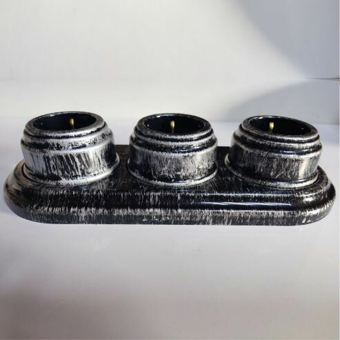 Комплект 3 розетка и 1 рамка установочная трехпостовая ретро, цвет серебро