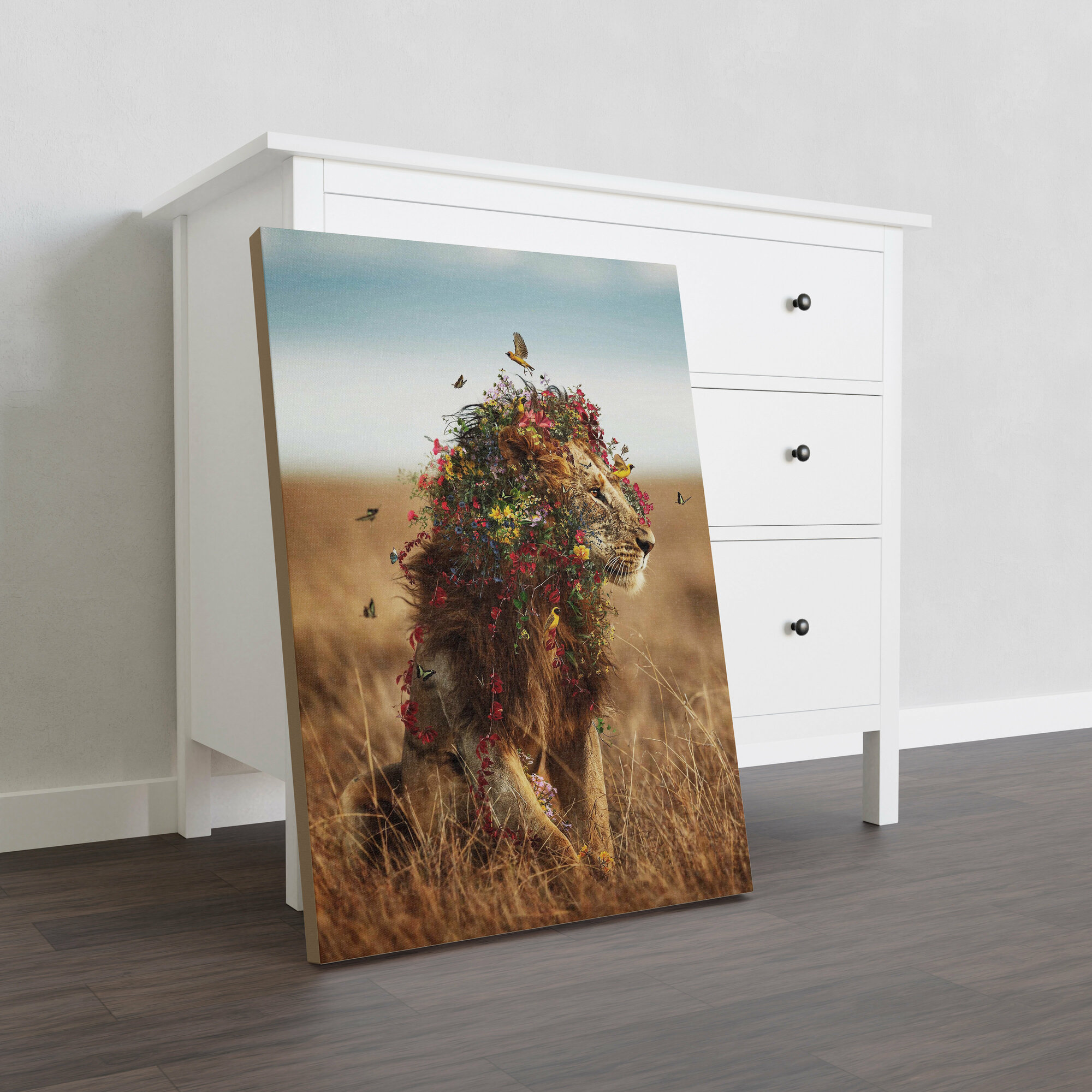 Картина на холсте 55x80 см. Дикий лев. Большая интерьерная картина/канвас.