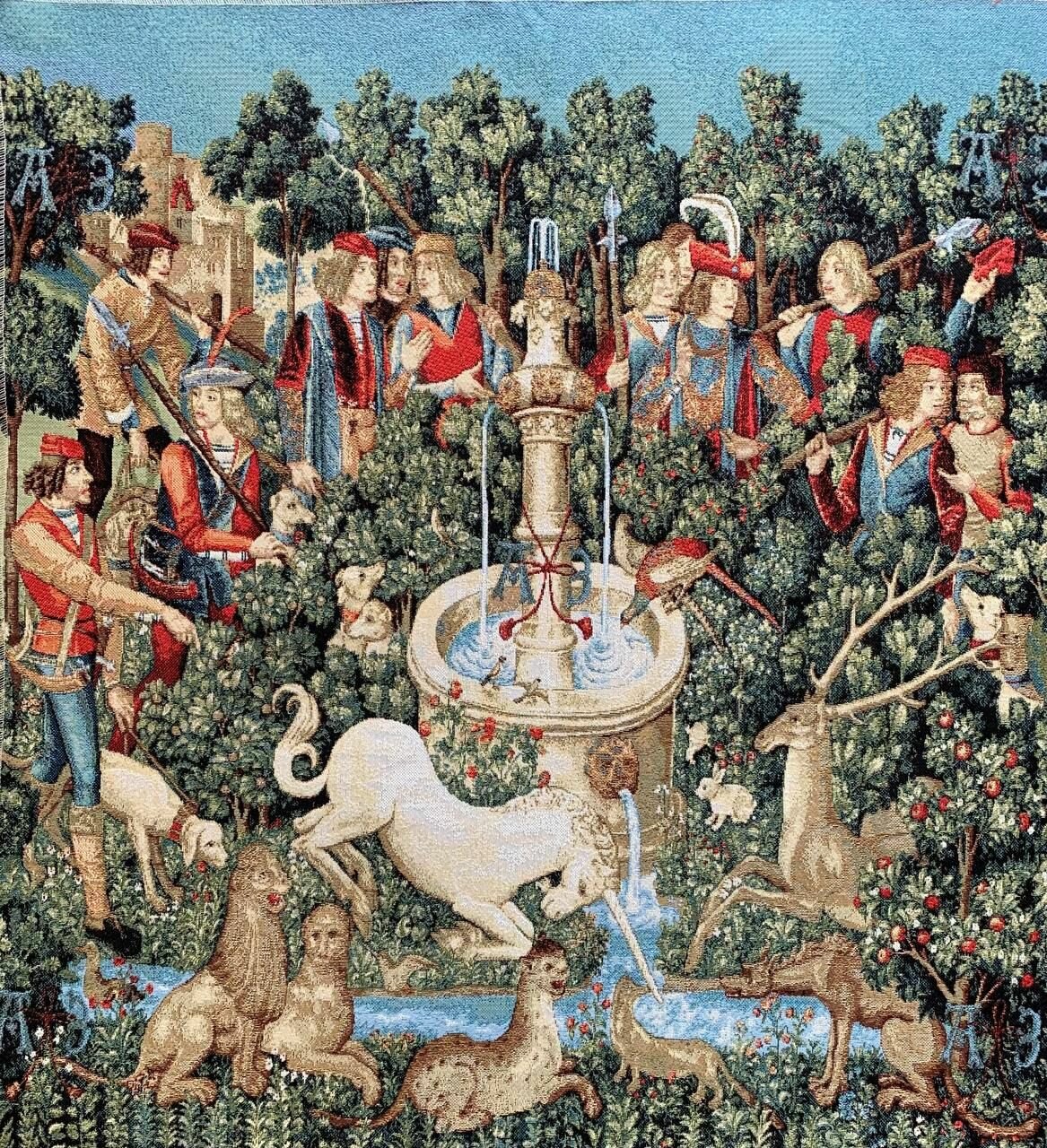 Гобелен, гобелен без рамы 70х66 см / "Единорог у фонтана", У. Моррис