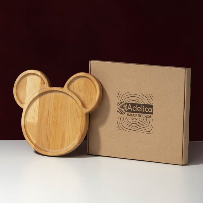 Менажница деревянная Adelica «Микки», 3 секции, 25×23×1,8 см, пропитана минеральным маслом, в подарочной коробке, берёза, 9280119