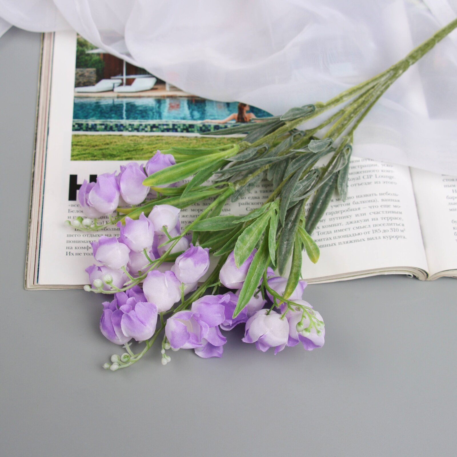 Букет «Колокольчик с напылением», 27 см, сиреневый, 10526753