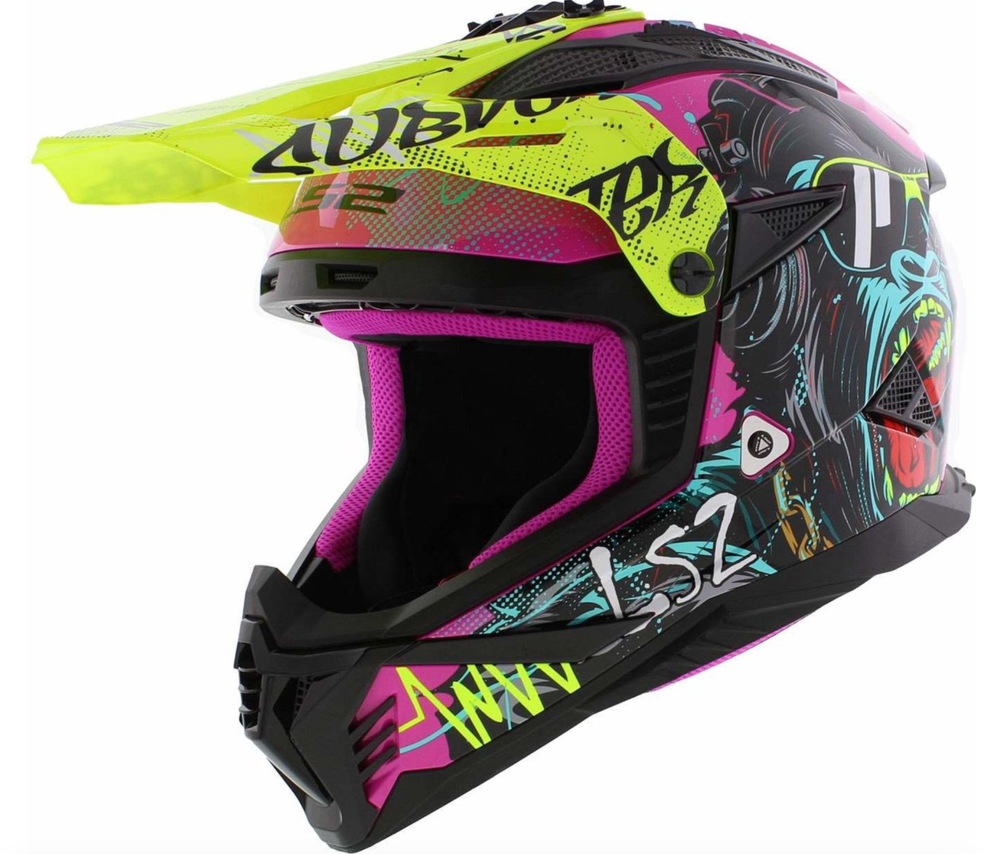 Мотошлем LS2 MX708 FAST II GORILLA (фиолетово-желтый глянцевый, Gloss Purple H-V Yellow, XL)