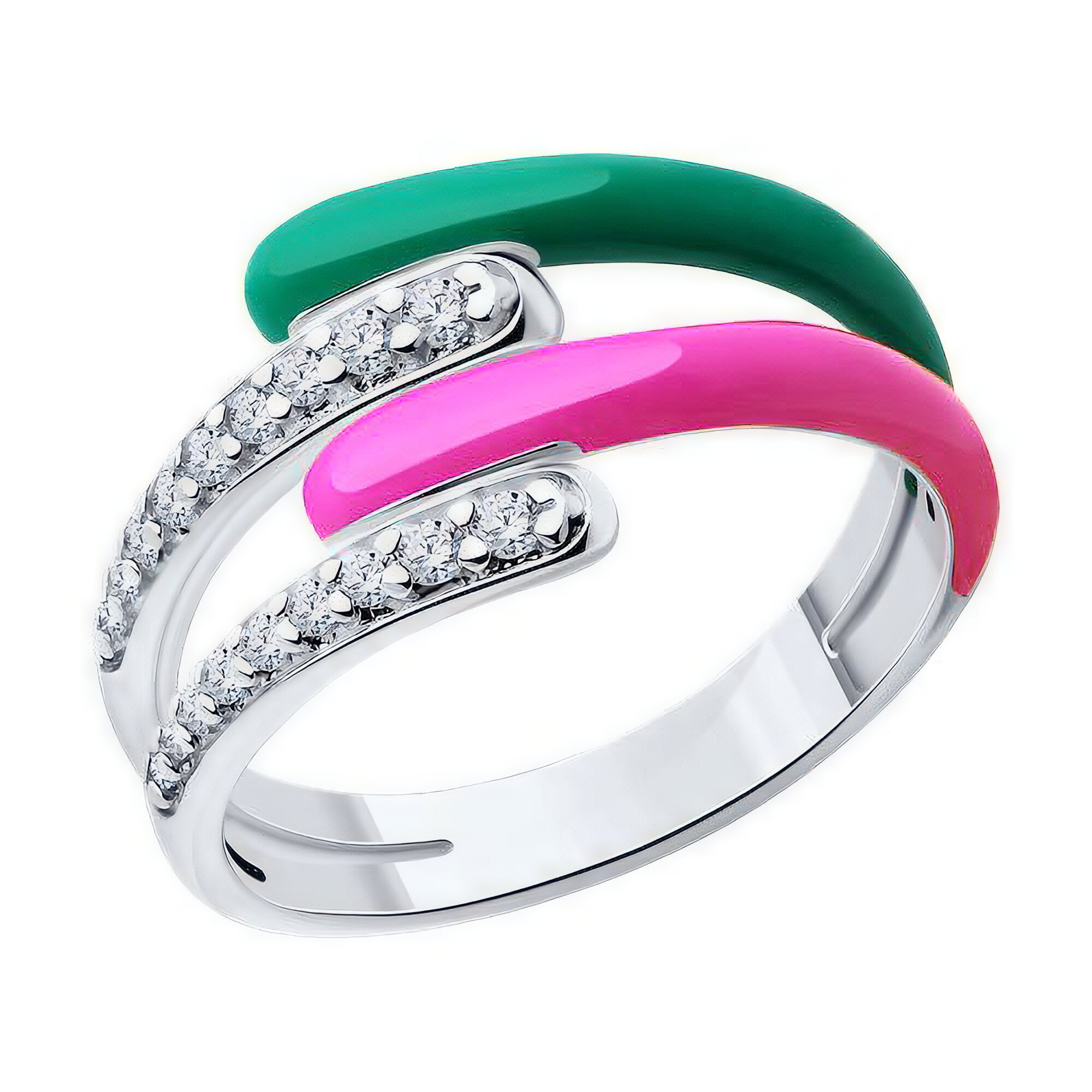 Кольцо дорожка, серебро, 925 проба, родирование, фианит, эмаль